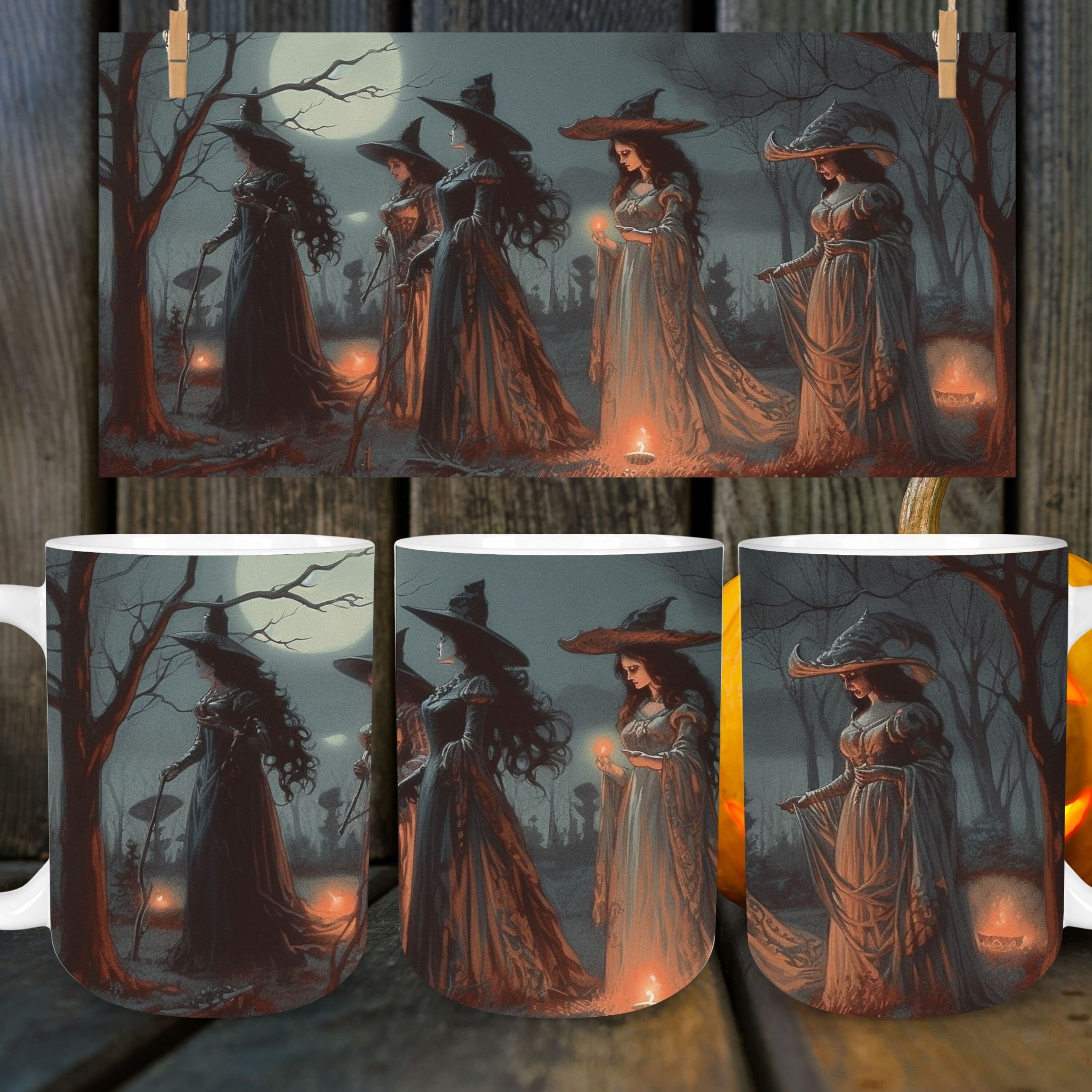 Witches in the Forest Mug Sublimation Wrap, 11oz, 12oz, 15oz, Halloween Decor, Halloween Party ...