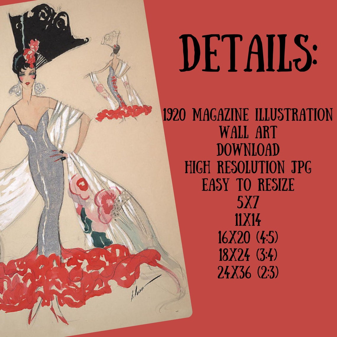 1920 Fashion Illustration for Wall Art in 5 Sizes Easy to Resize, or ...