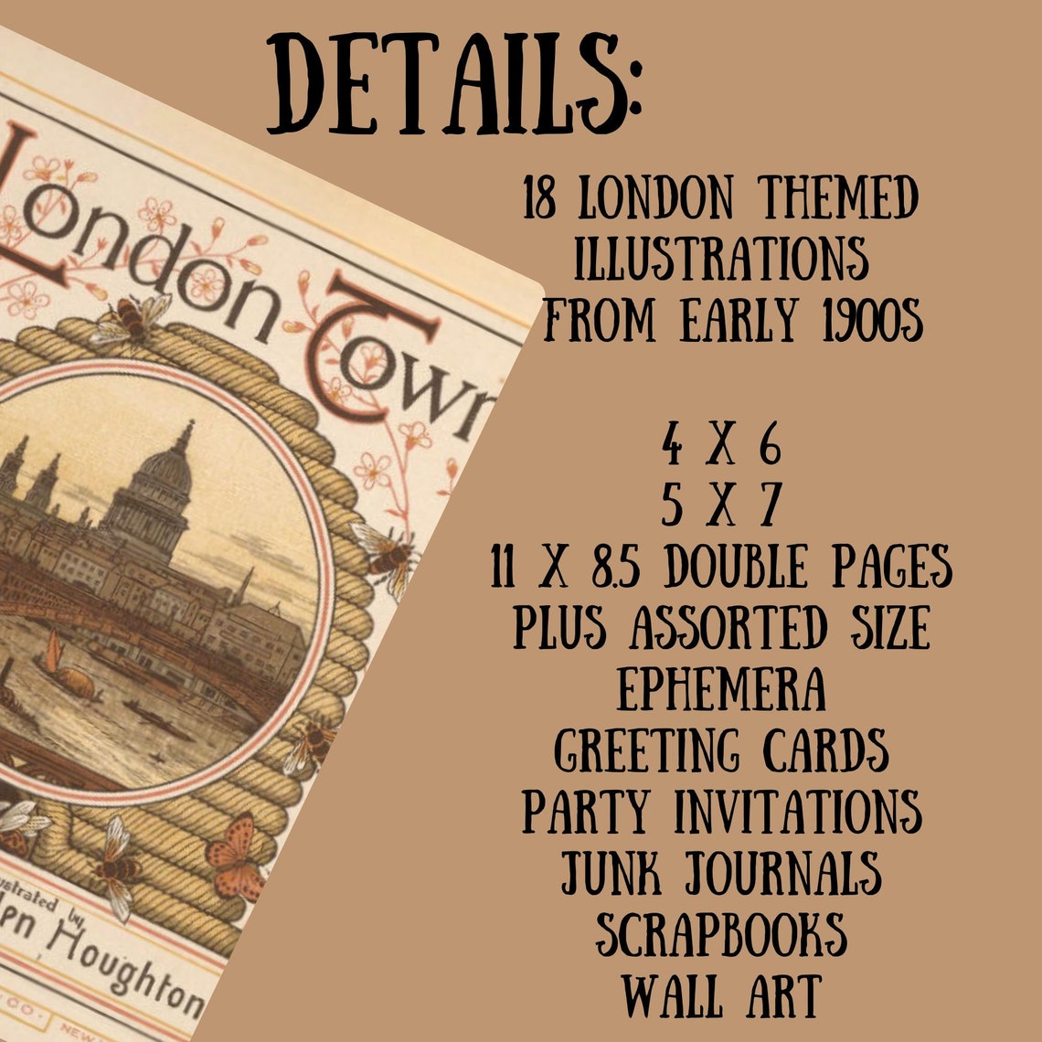 Vintage London Illustrations Pages 1800s England 3 Sizes, Ephemera ...