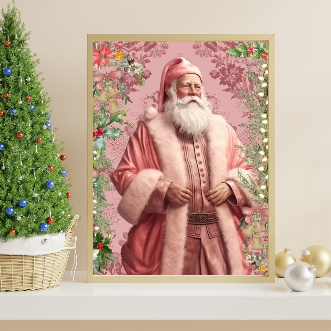 Pink Pastel Santa Claus Shabby Chic Wall Art Holiday Decor - Etsy
