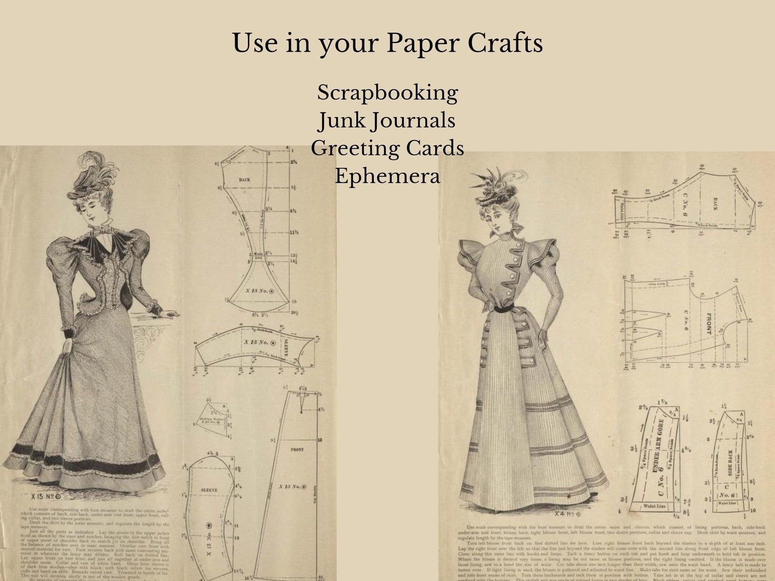Vintage Dress Pattern Illustrations 1800s, Junk Journals, Scrapbooking ...