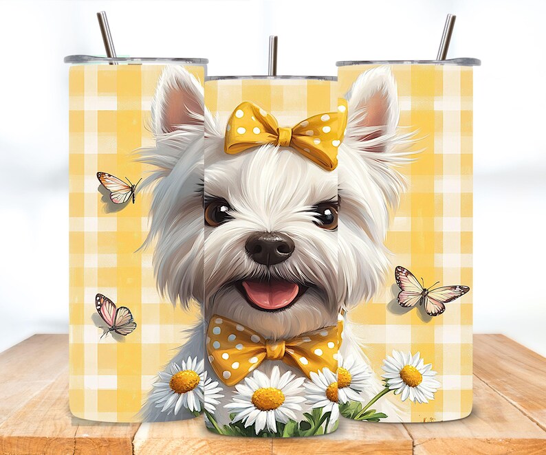 Westie Dog Tumbler Wrap: Spring Daisy Design (20oz Skinny, Digital ...