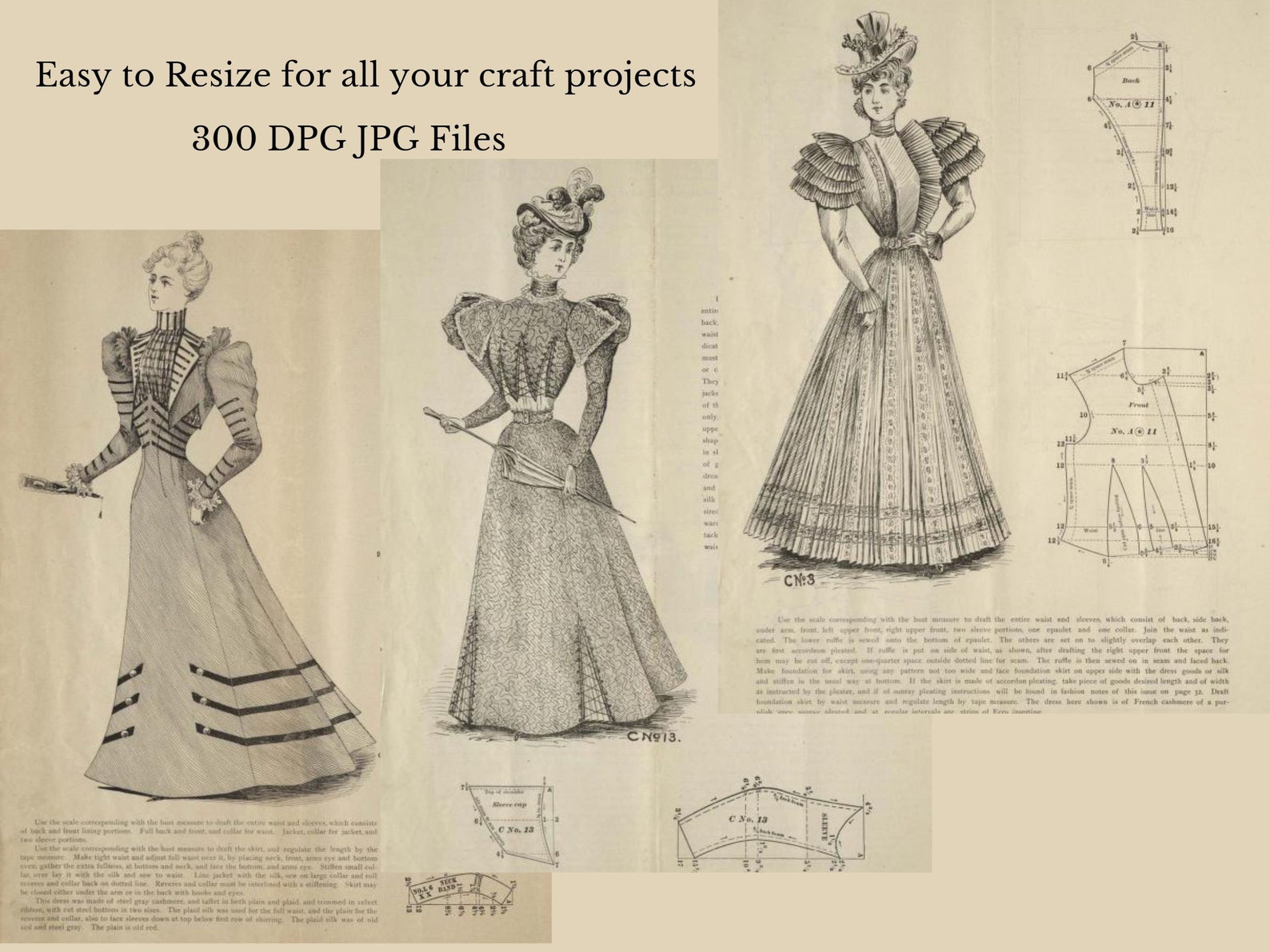 Vintage Dress Pattern Illustrations 1800s, Junk Journals, Scrapbooking ...