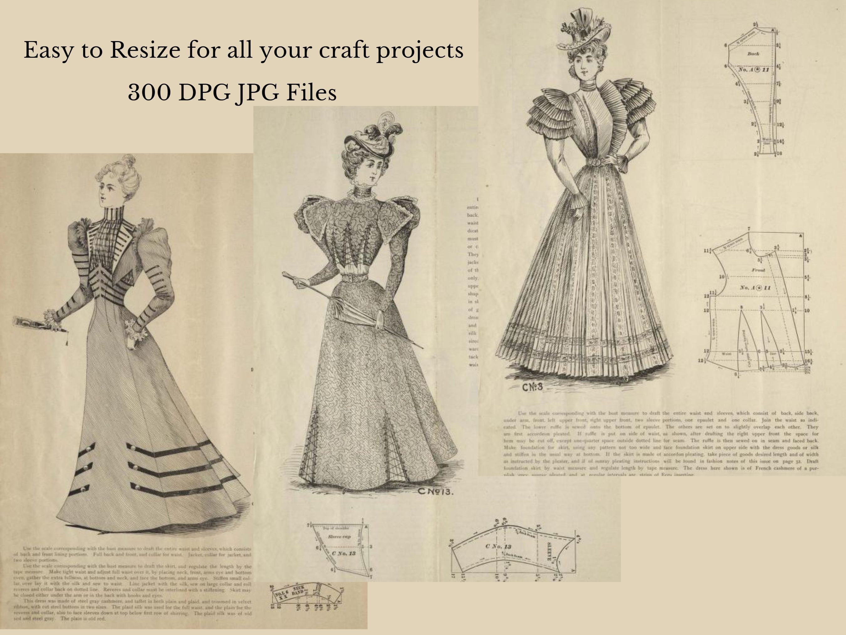 Vintage Dress Pattern Illustrations 1800s, Junk Journals, Scrapbooking ...