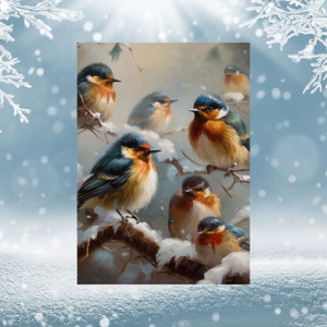 Winter Birds Greeting Card Designs, Holiday Decor, Winter Printables ...