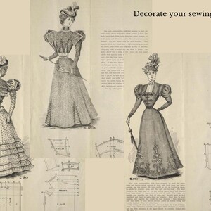 Vintage Dress Pattern Illustrations 1800s, Junk Journals, Scrapbooking ...
