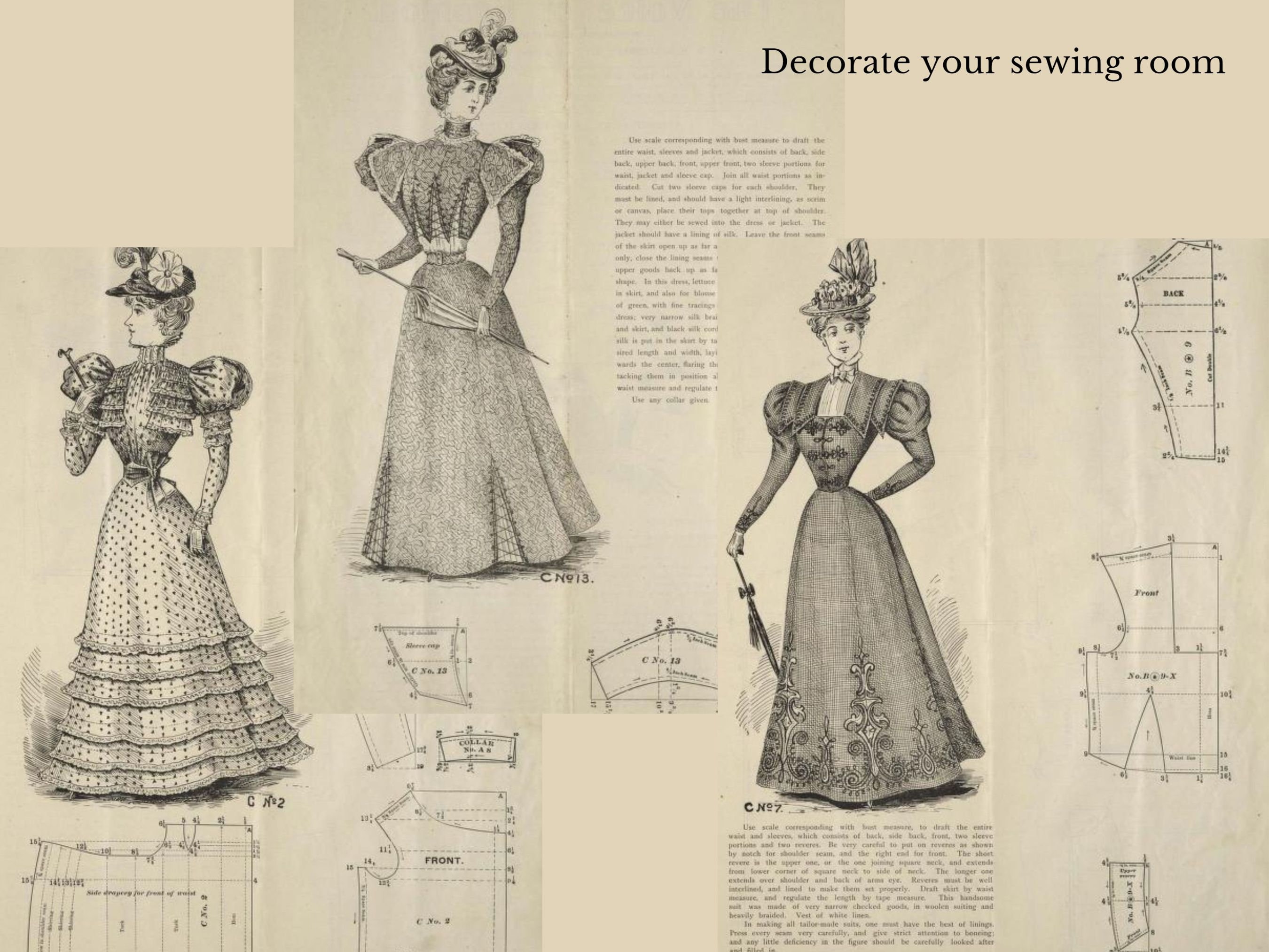 Vintage Dress Pattern Illustrations 1800s, Junk Journals, Scrapbooking ...
