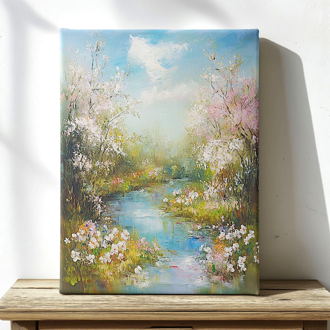 Peaceful Spring River Landscape Print: Cottagecore Wall Art (digital ...