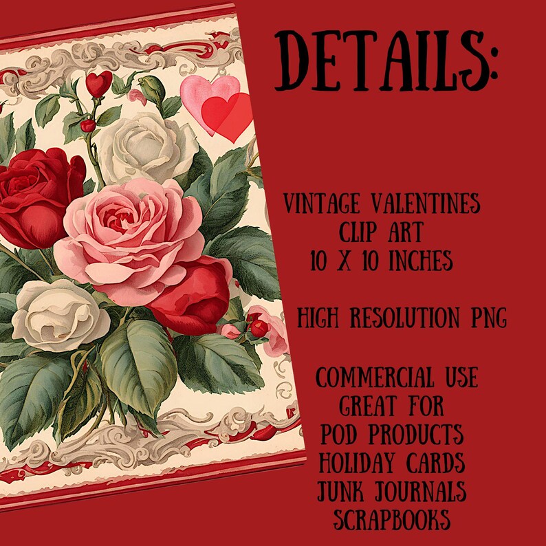 Vintage Valentine Clipart Pack for Cards, Junk Journals, Scrapbooking ...
