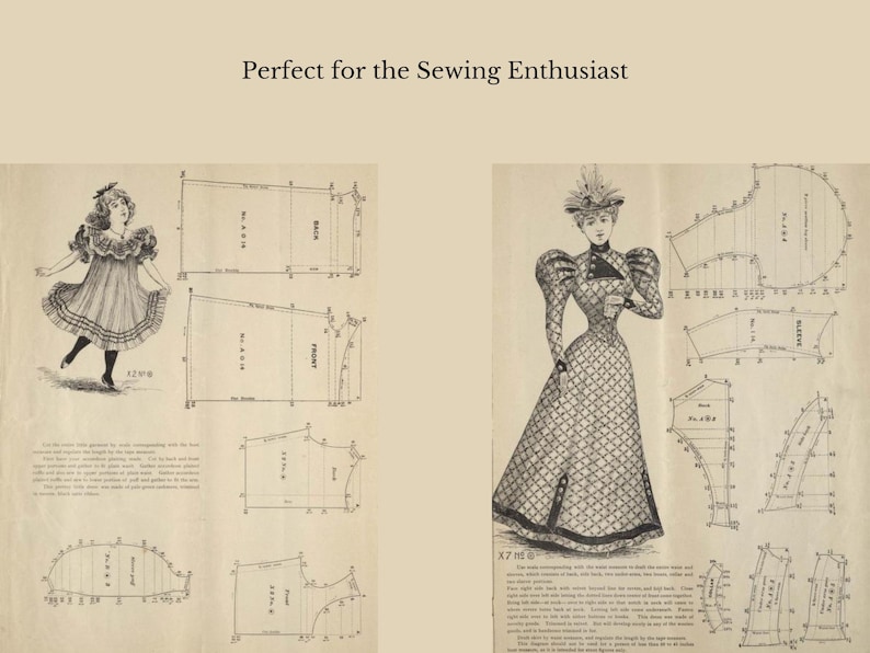 Vintage Dress Pattern Illustrations 1800s, Junk Journals, Scrapbooking ...