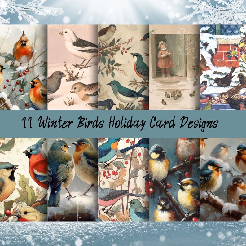 Winter Birds Greeting Card Designs, Holiday Decor, Winter Printables ...