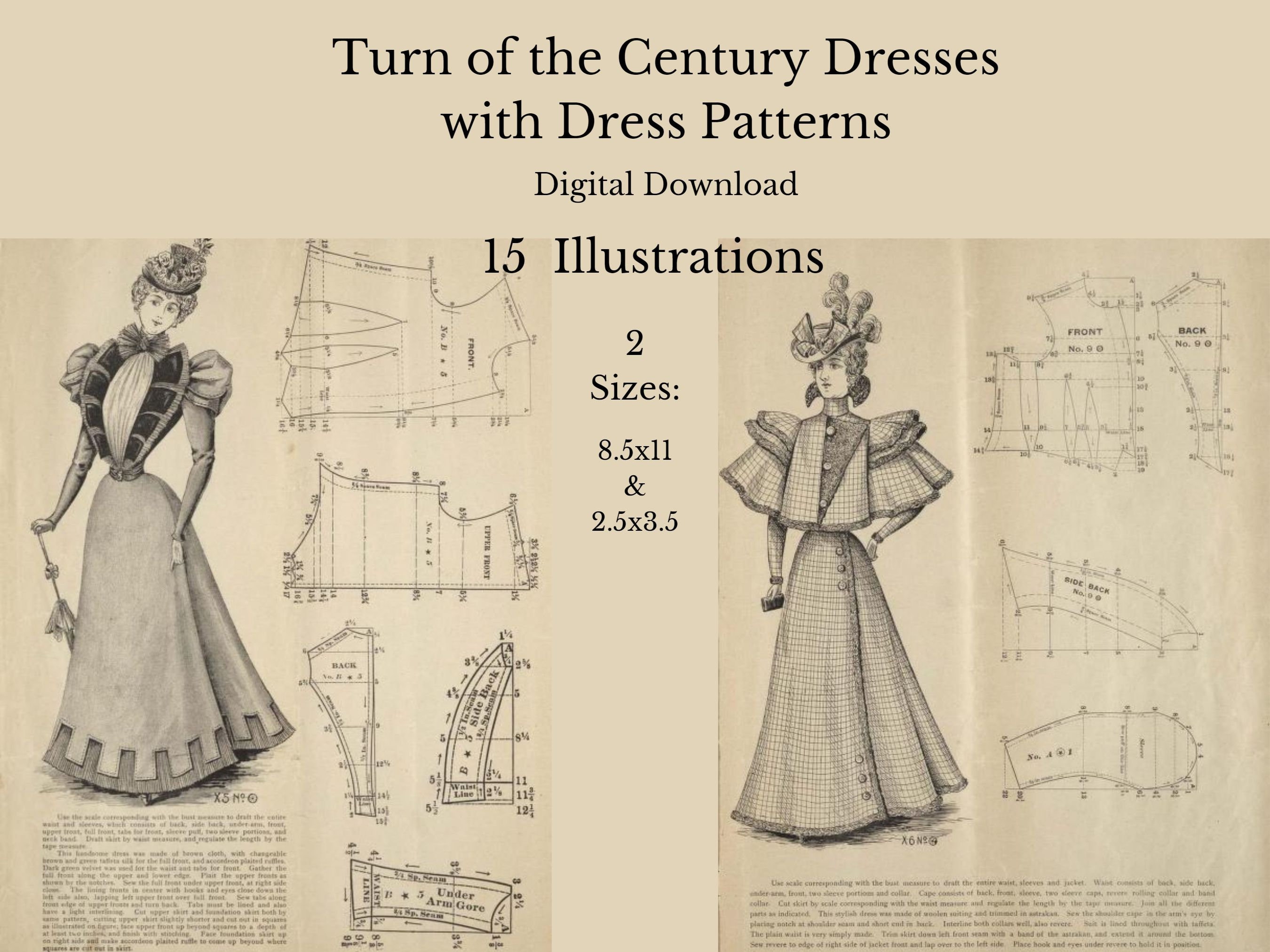 Vintage Dress Pattern Illustrations 1800s, Junk Journals, Scrapbooking ...