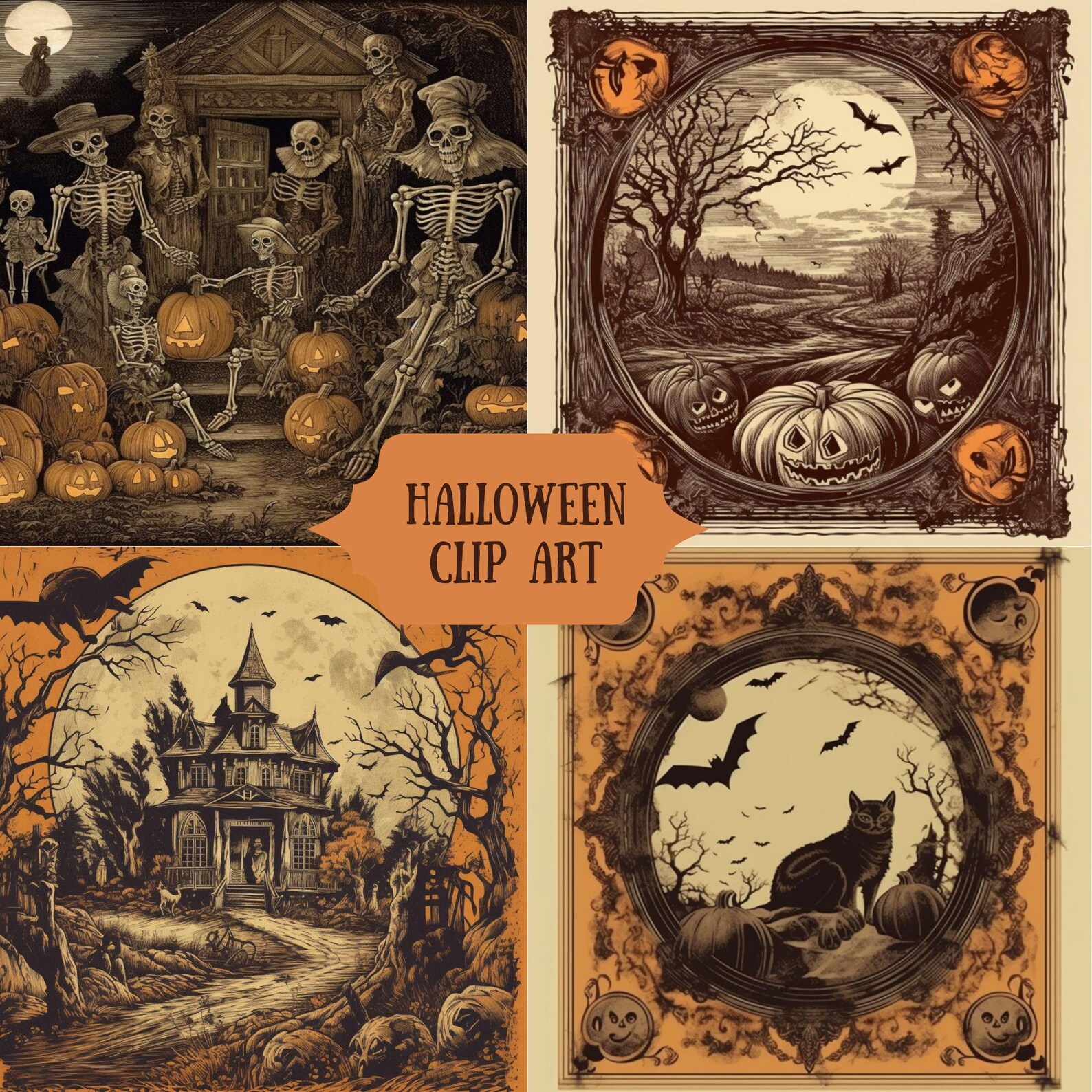 Halloween Retro Clip Art Slighly Creepy Slightly Scary, Digital ...