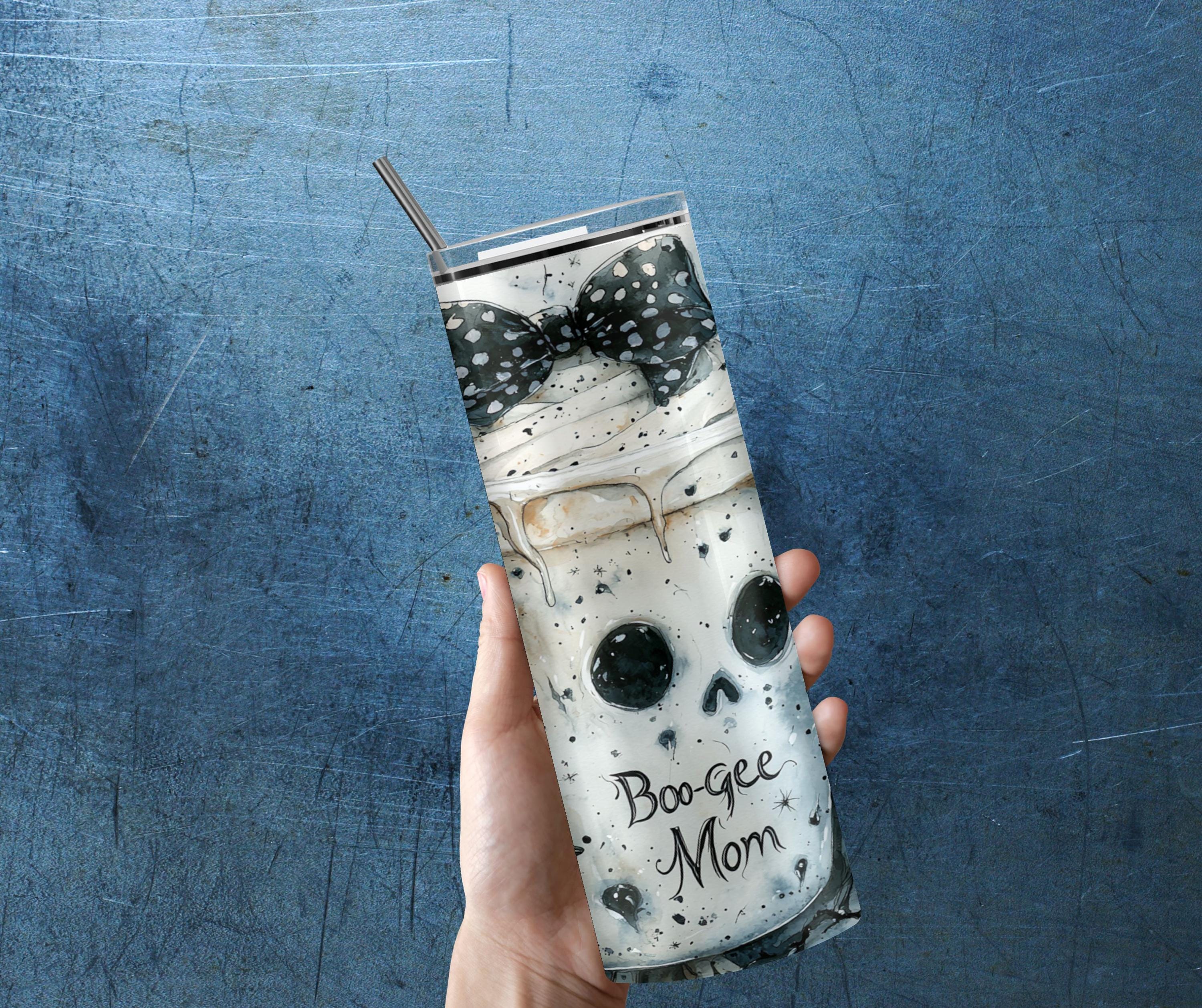 Boo-gee Mom Tumbler Sublimation Wrap: Spooky Ghost PNG (20 Oz Skinny ...