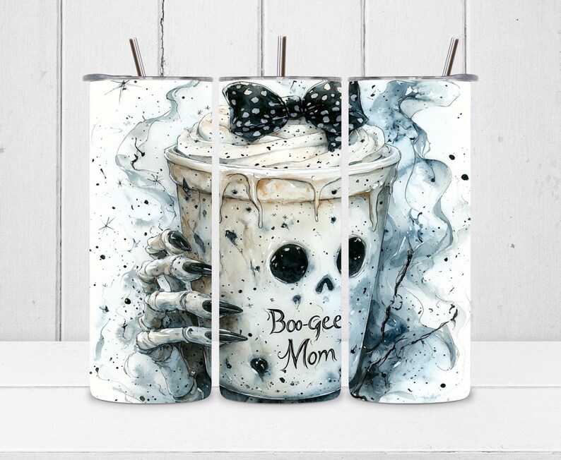 Boo-gee Mom Tumbler Sublimation Wrap: Spooky Ghost PNG (20 Oz Skinny ...