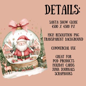 Pastel Santa Snow Globe Clipart Digital Download, for POD Products and ...