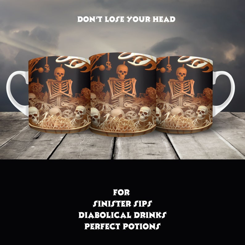 3D Creepy Skeleton Mug Template 11oz, 12oz, 15oz for Parties, Gifts ...