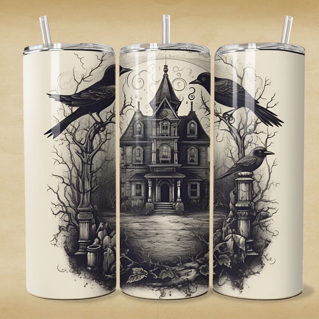 Victorian Gothic Raven Mansion Tumbler Wrap, Sublimation Wrap, 20oz ...