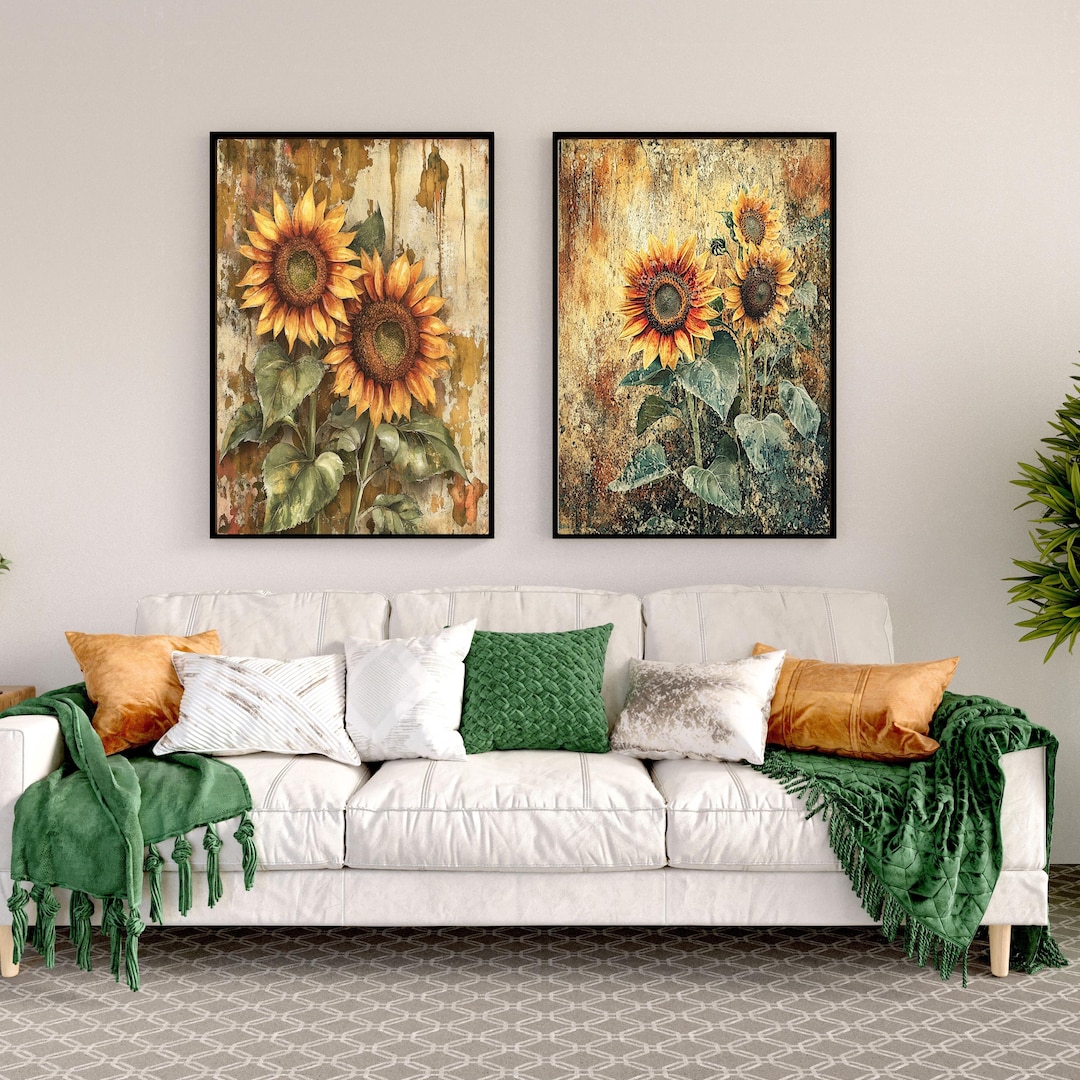 Rustic Sunflower Botanical Prints: Farmhouse Wall Art 2 Images (digital ...