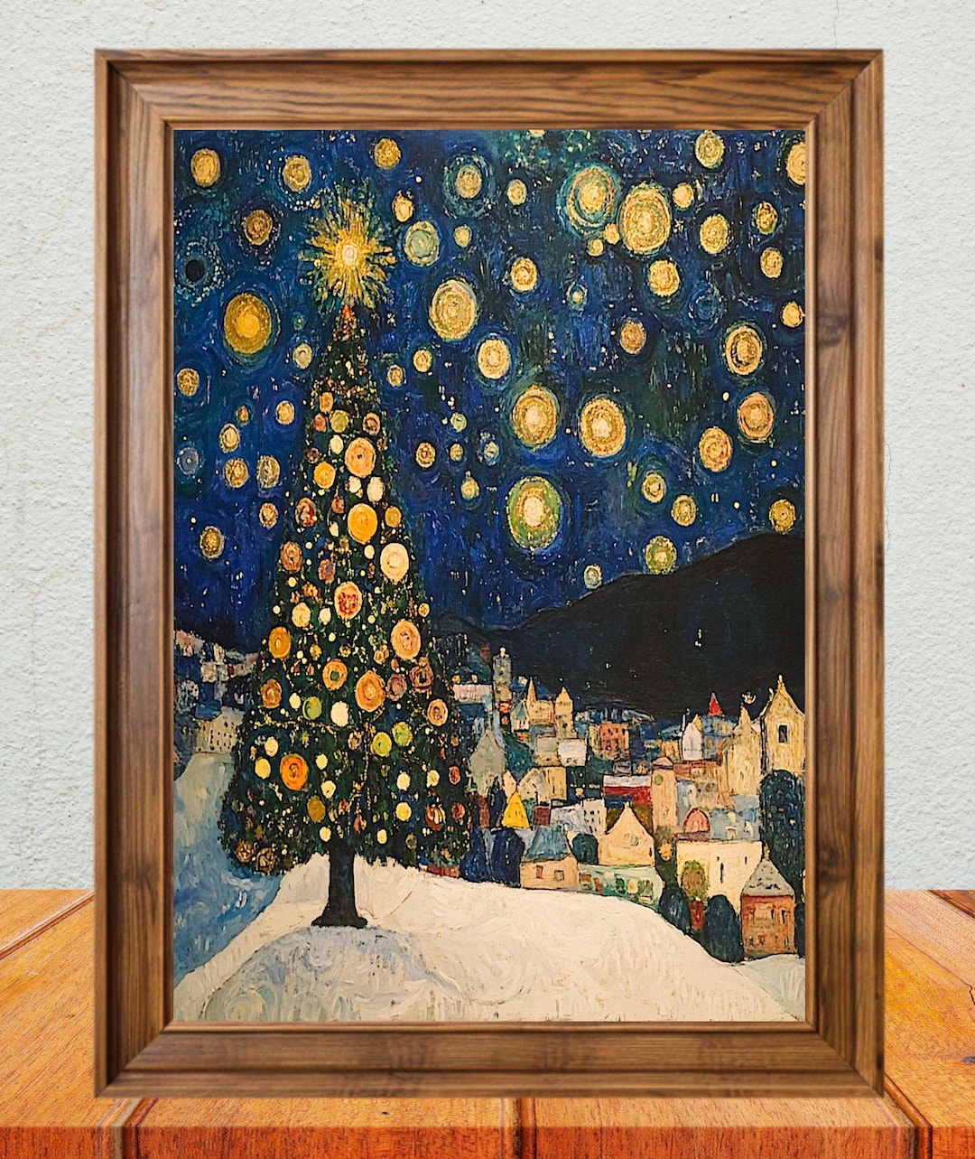Klimt Style Christmas Village Art Print: Winter Holiday Decor (digital ...