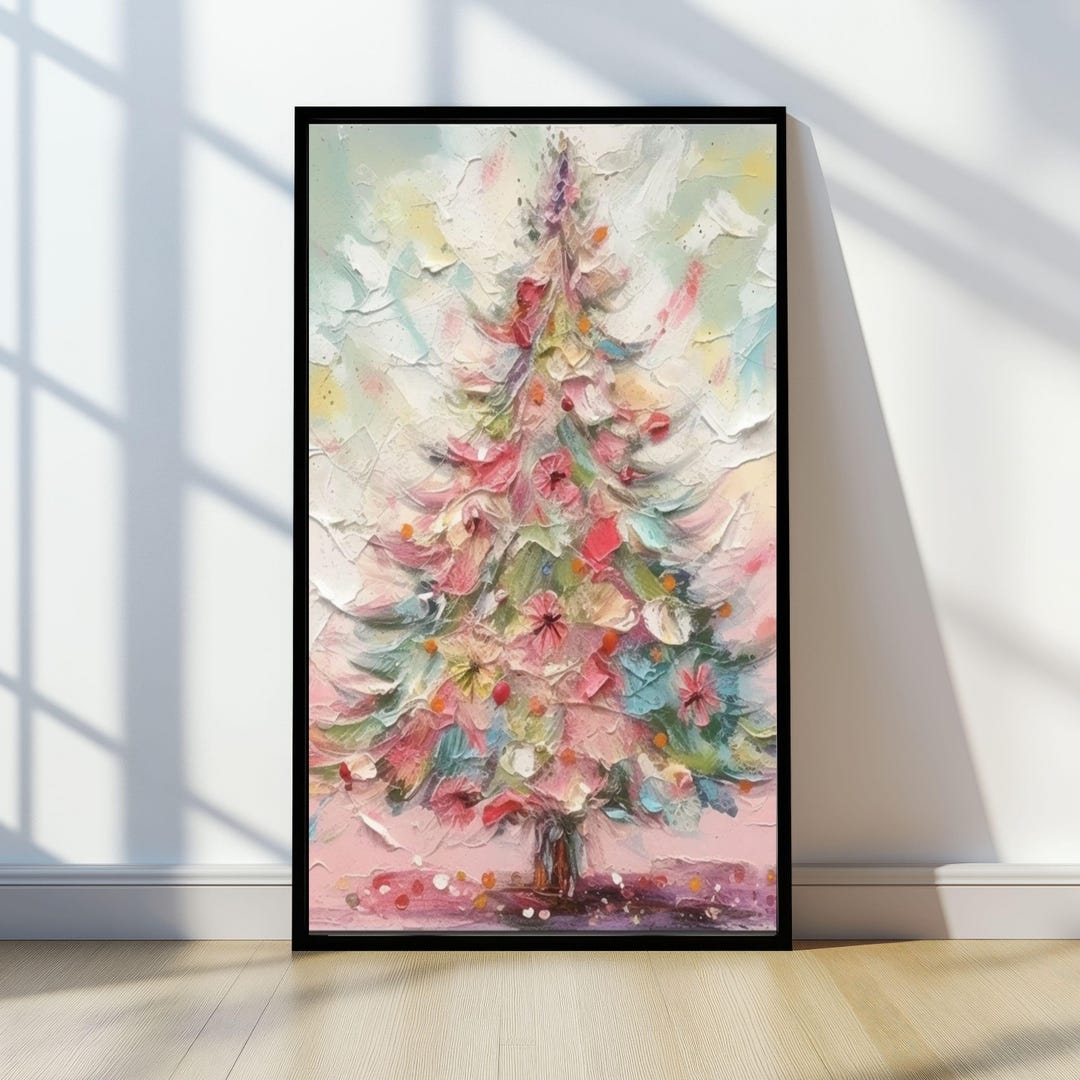 Pastel Christmas Tree Oil Painting: Holiday Wall Art (digital Download ...