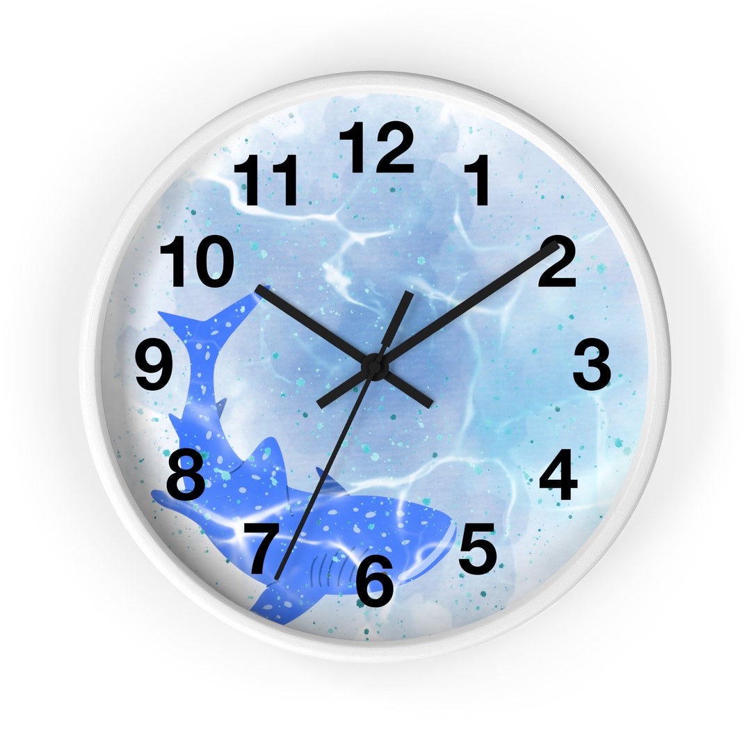 Wall Clock Whale Shark Design Blue Clock Water Accent Housewarming Gift ...