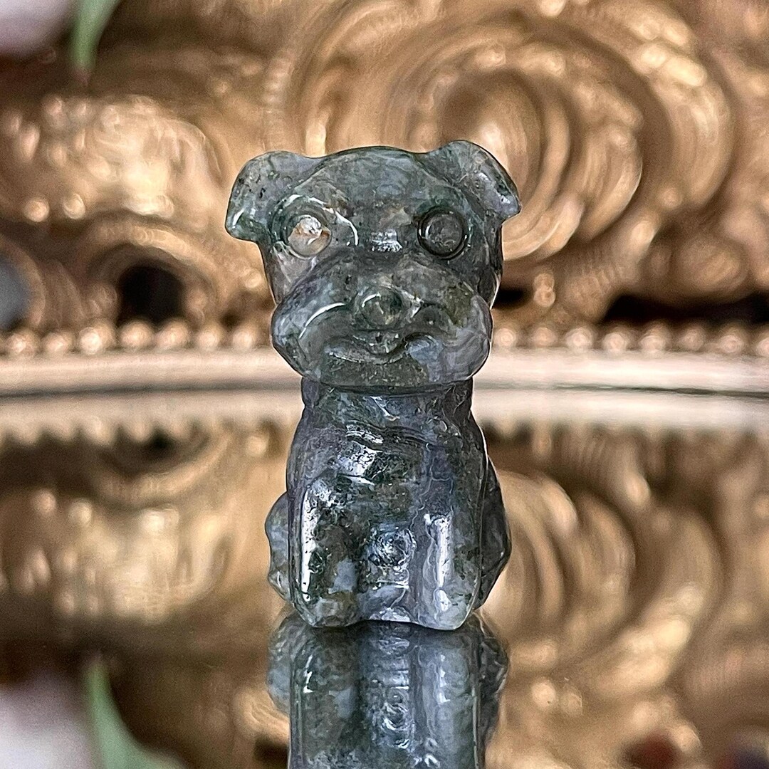 Moss Agate Puppy Gift Dog Figurine Moss Agate Dog Carving Moss Agate ...