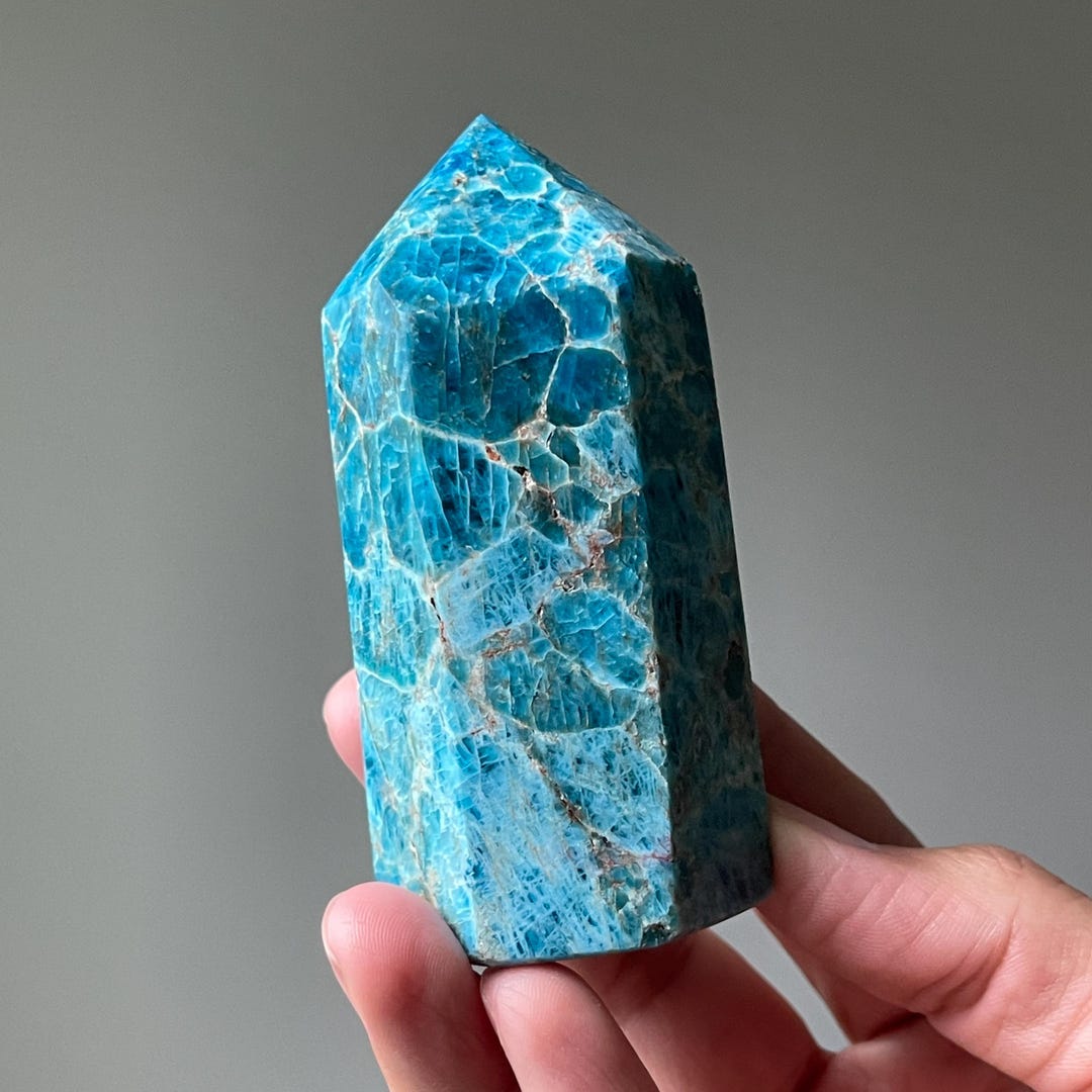 Chunky Blue Apatite Crystal Tower: Moroxite Point, Plant Decor - Etsy