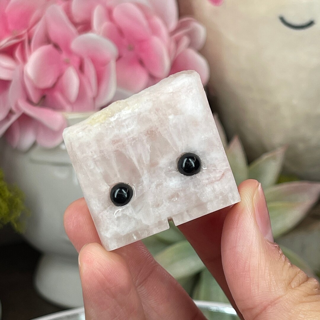 Pink Calcite Block Head Cube Chibi Crystal Carving Obsidian Beads Cute ...