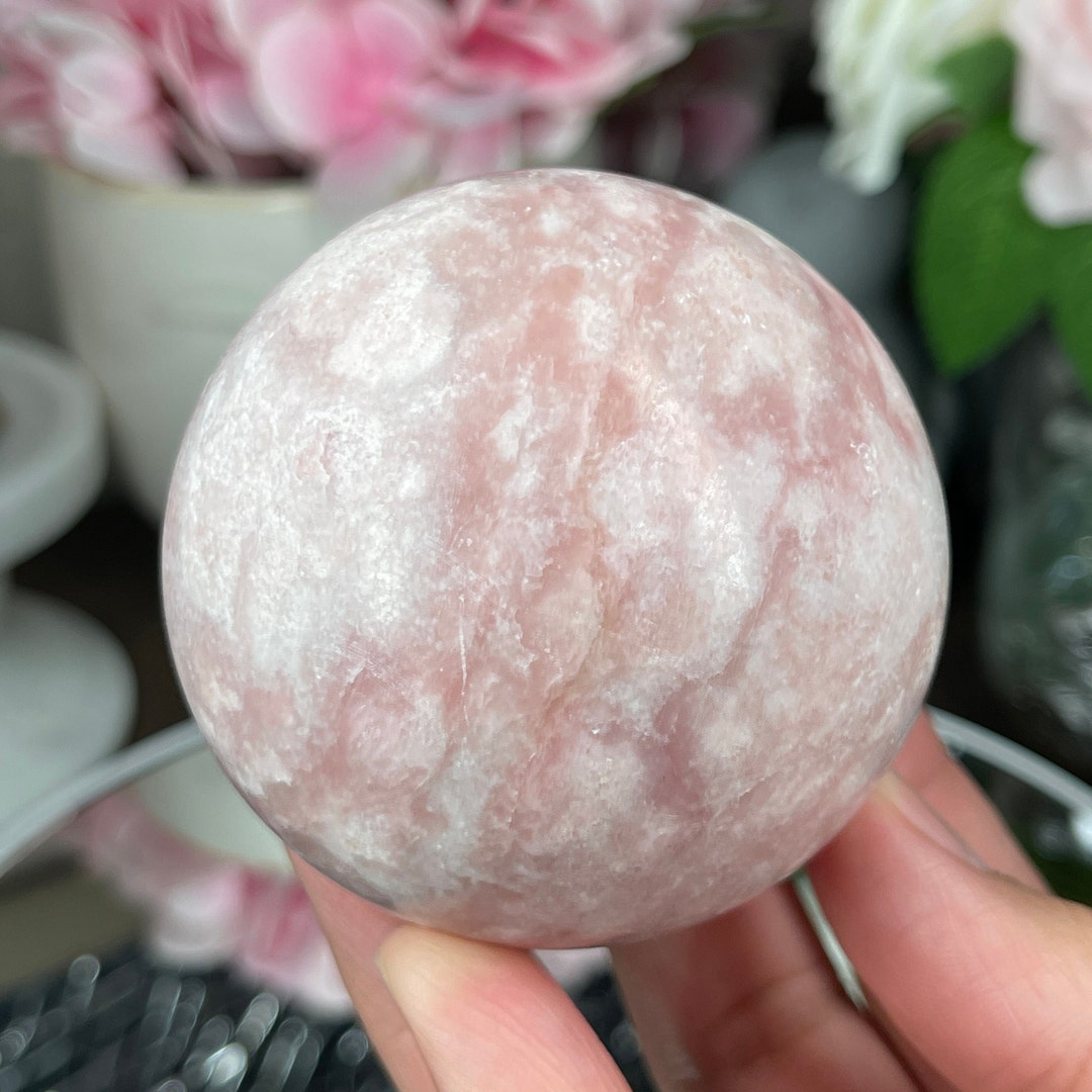 Pink Opal Sphere Crystal Opal Orb Carving Pastel Pink Ball Crystal Pink ...