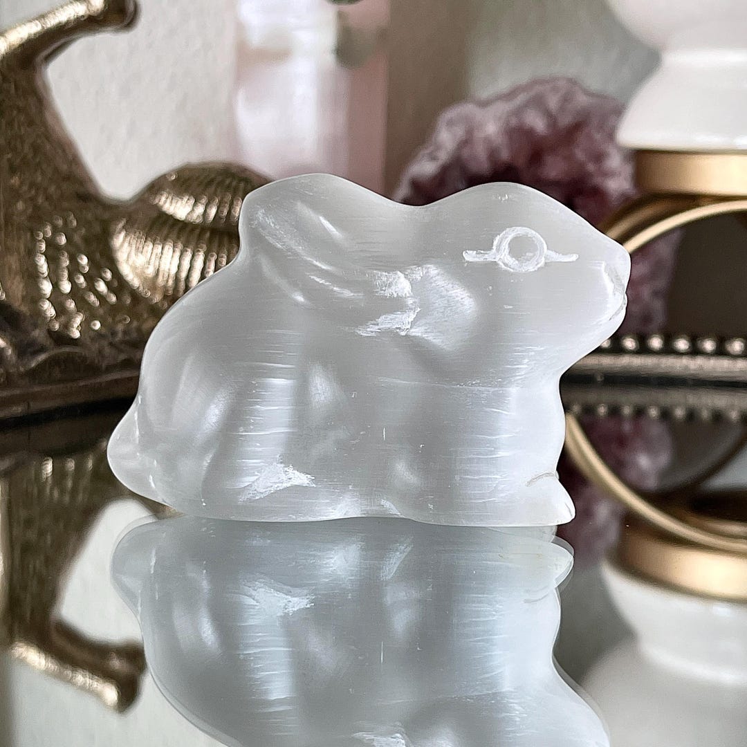Satin Spar Selenite Bunny Carving: Crystal Rabbit Decor - Etsy
