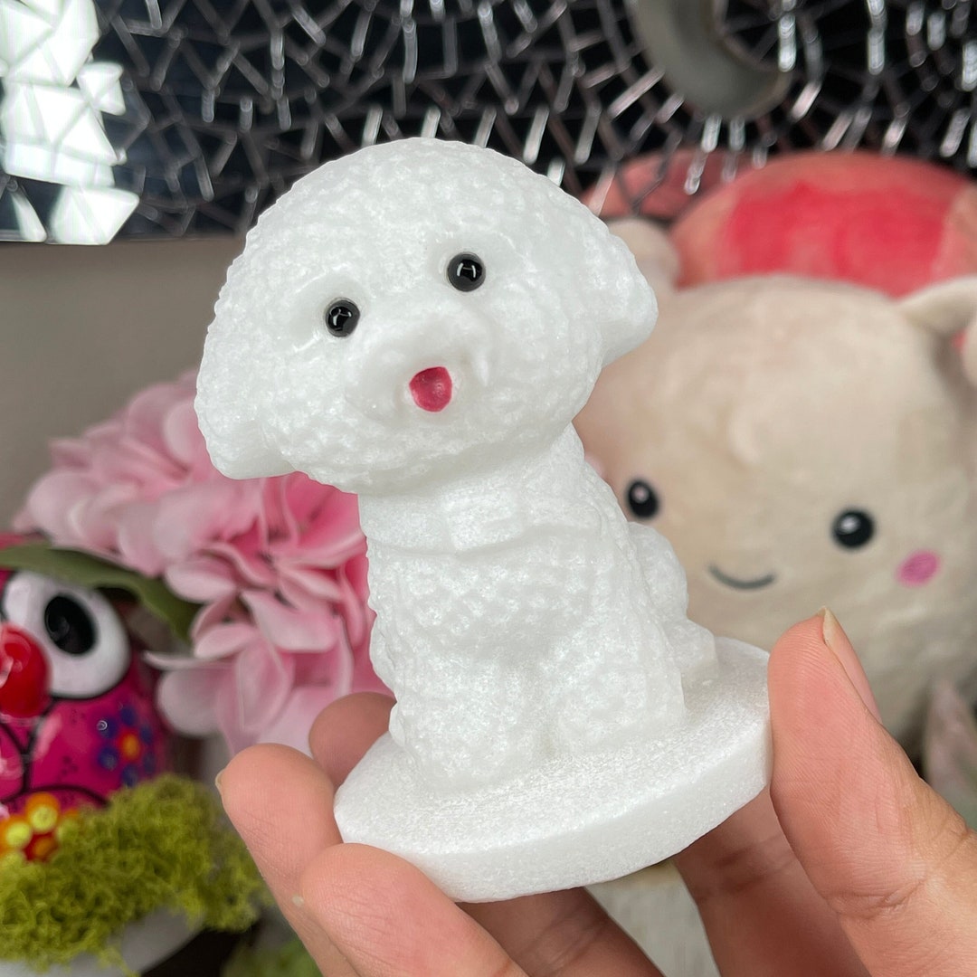 Snowy White Jade Fluffy Poodle Dog Puppy Crystal Carving Poodle Bichon ...