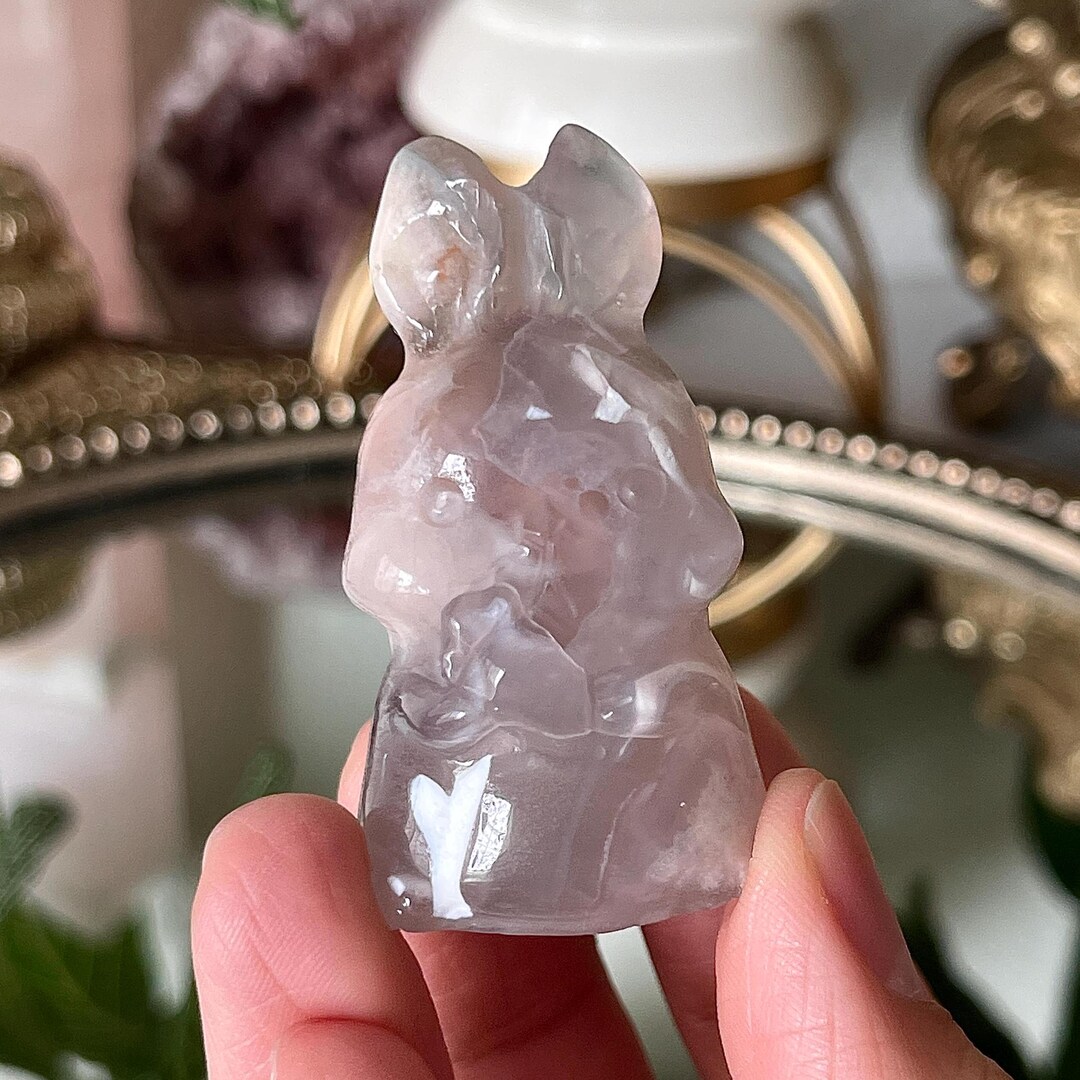 Madagascar Black Flower Agate Bunny Carving: Crystal Rabbit Decor - Etsy