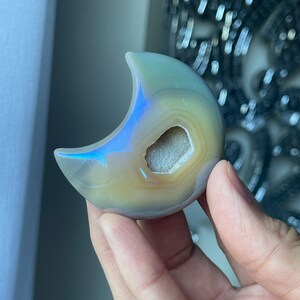 Druzy Aura Agate Cobalt Blue Moon Titanium Moon Art Crescent Moon Decor ...