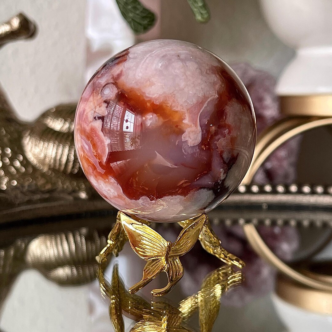 AAA Pink Carnelian Flower Agate Sphere: Madagascar Crystal - Etsy