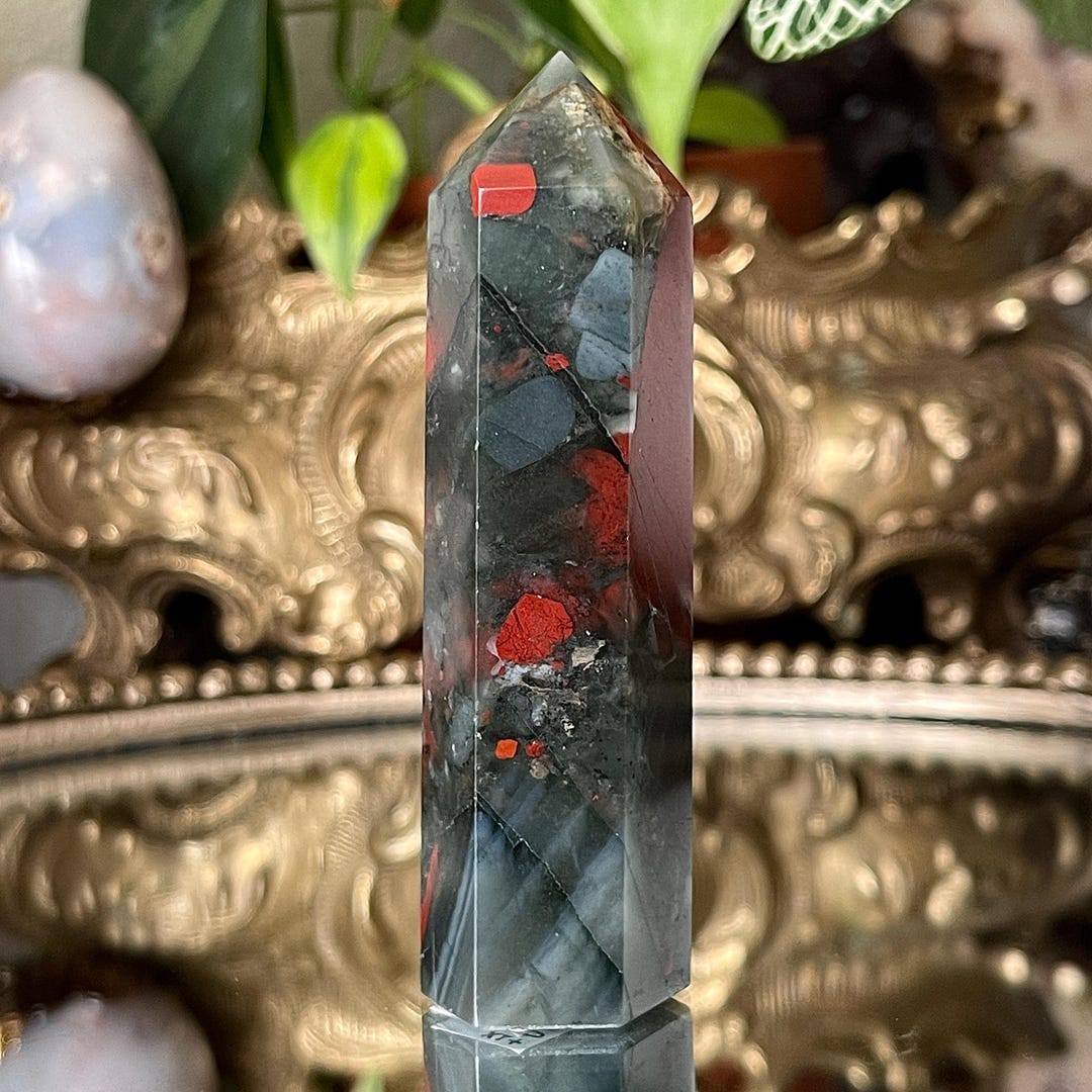 African Bloodstone Tower Pyrite Decor Bloodstone Pyrite Obelisk Crystal ...
