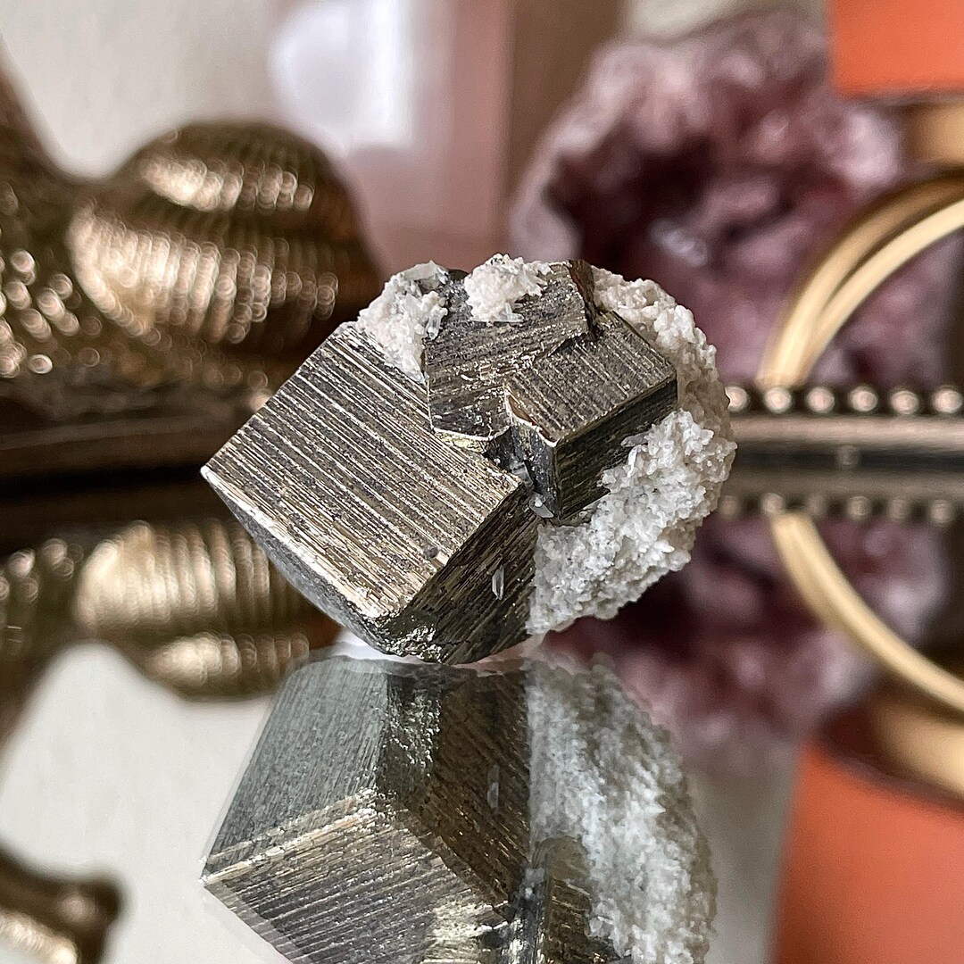 Cubic Pyrite Specimen: Peru Crystal With Calcite & Quartz - Etsy