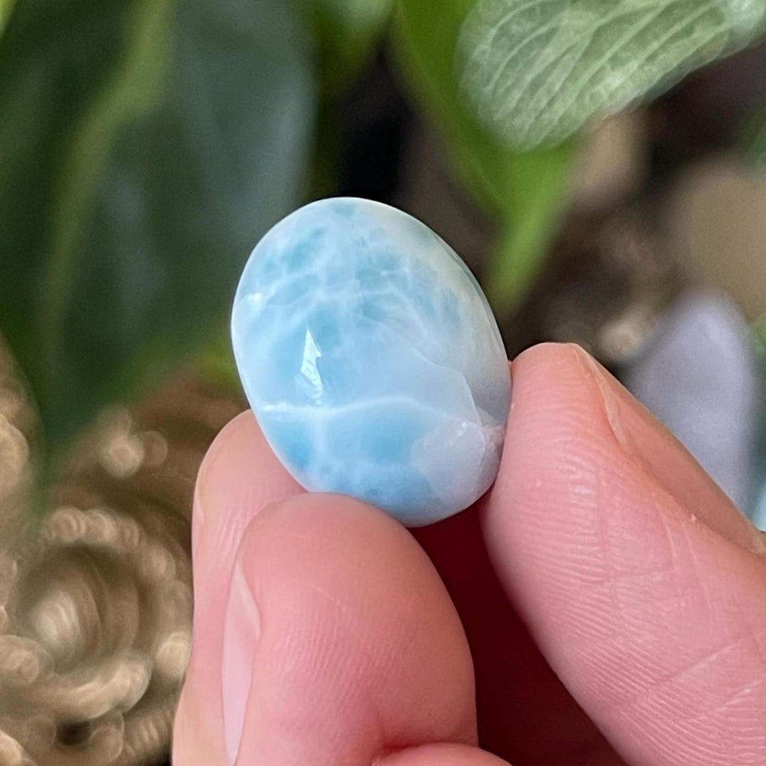 Mini Larimar Gem Palmstone Dominican Republic Hand Carved Crystal Blue ...