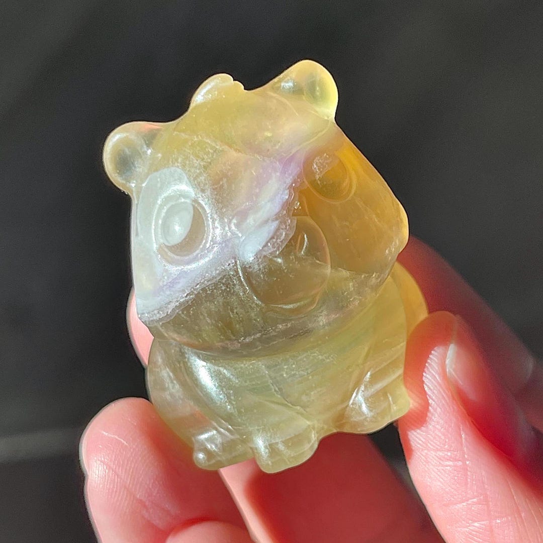 Honey Fluorite Capybara Carving: Crystal Animal Figurine With Heart Bum ...