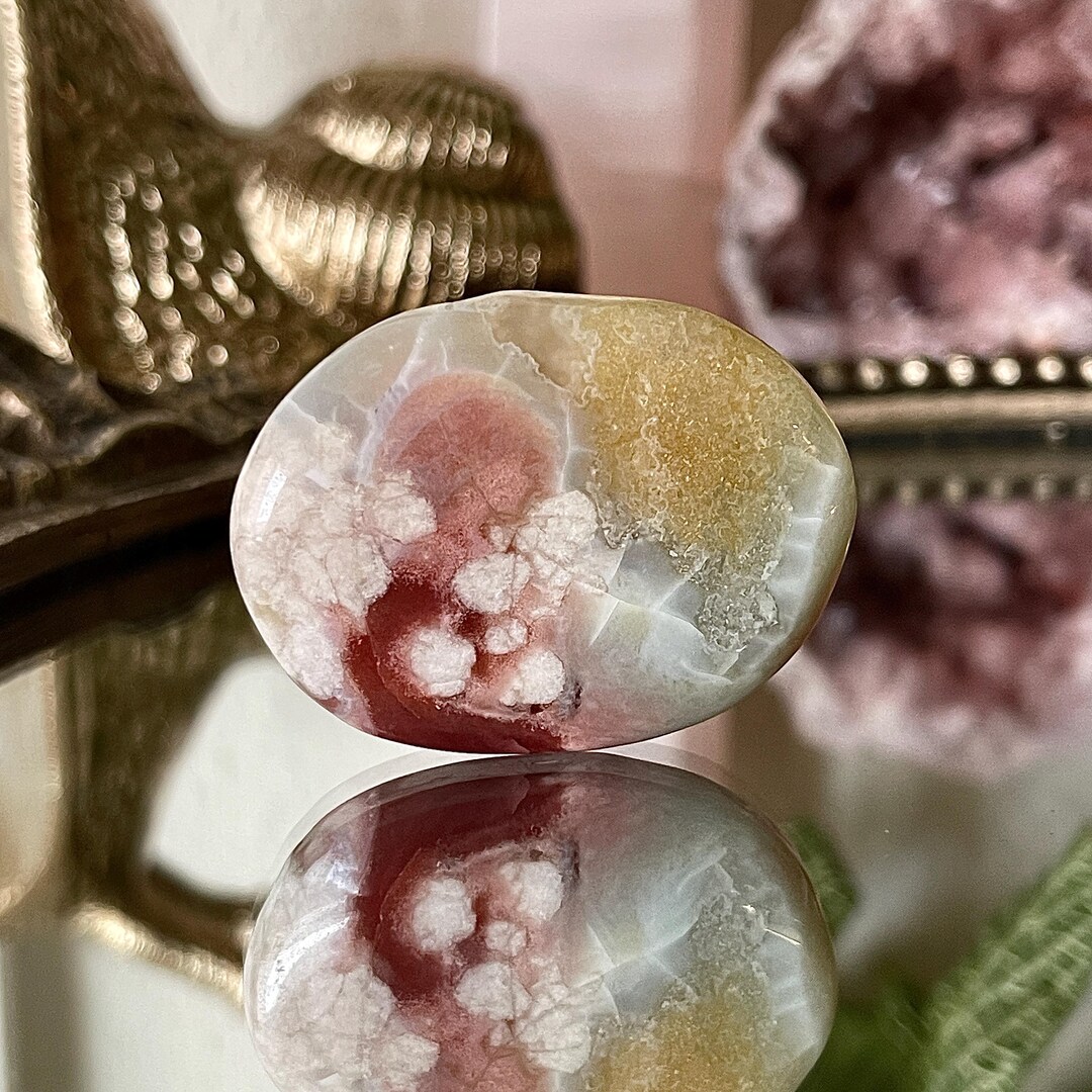 Madagascar Pink Carnelian Flower Agate Palm Stone Crystal Flower Agate ...