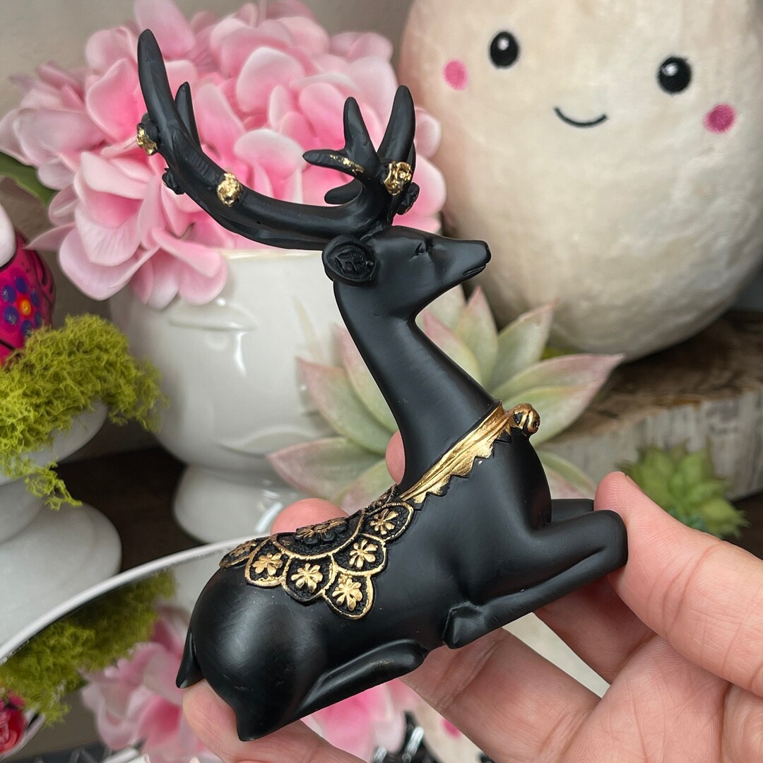 Gold Black Deer Sphere Holder Animal Figurine Reindeer Decor Christmas ...
