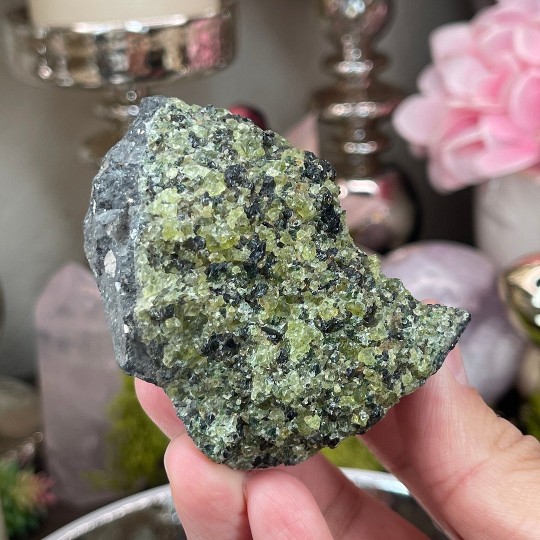 Natural Raw Green Peridot Epidote on Matrix Specimen Raw Peridot on ...