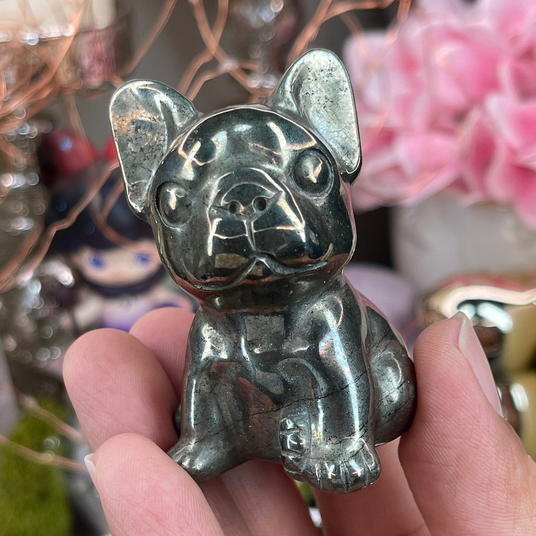 French Bull Dog Pyrite Crystal Carving Dog Lover Crystal Gifts Home ...
