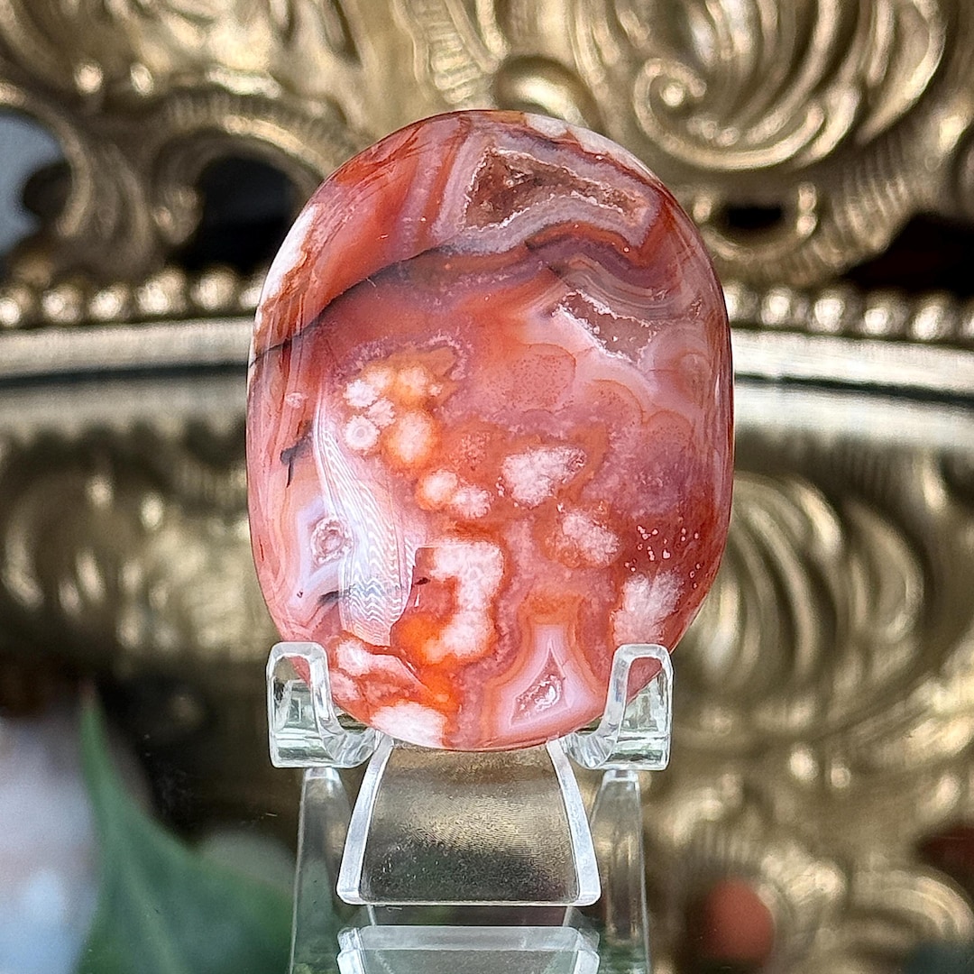 Pink Carnelian Flower Agate Palm Stone Red Agate Decor Crystal ...