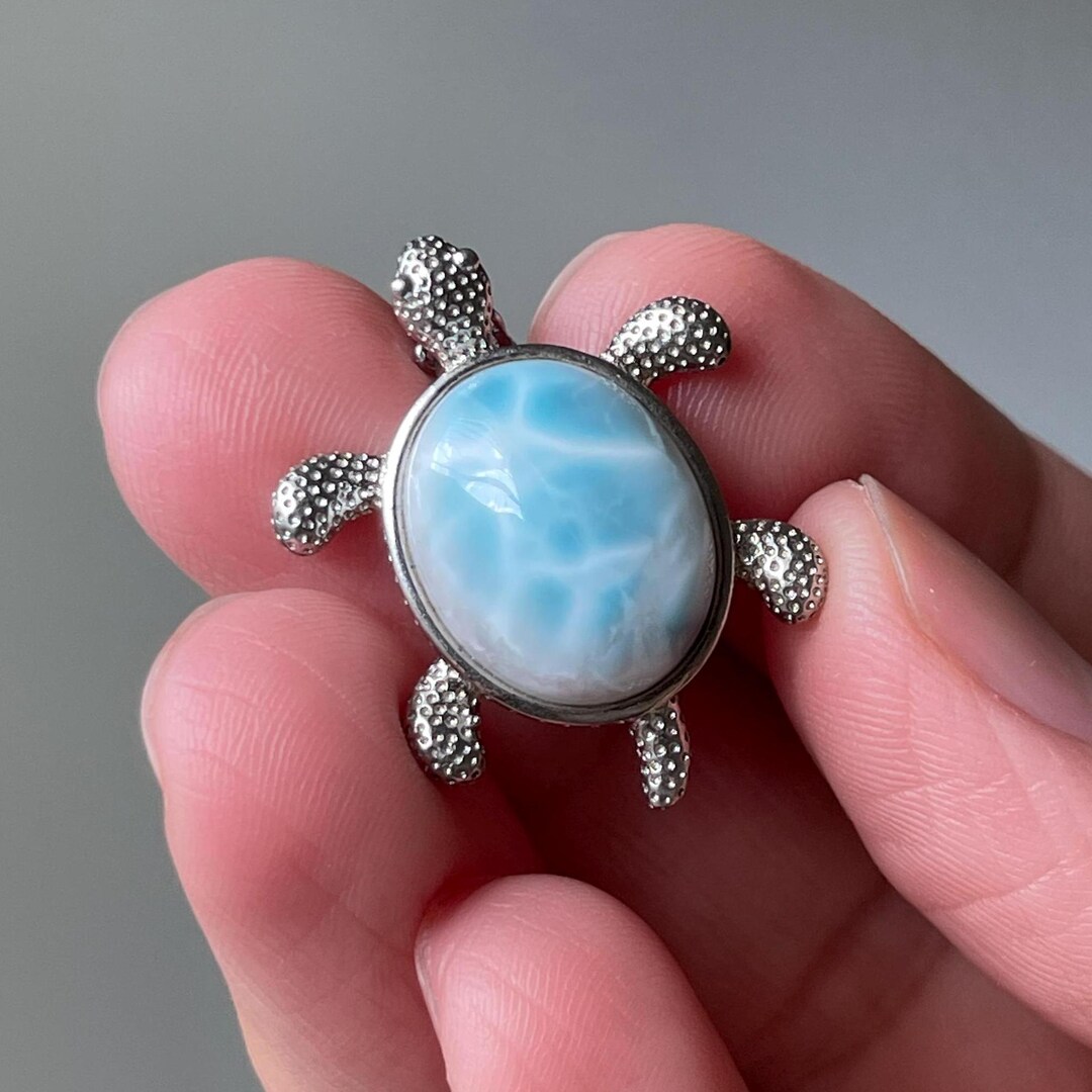 Larimar Turtle Dominican Republic Crystal Blue Pectolite Puffy Larimar Charm Turtle Jewelry ...