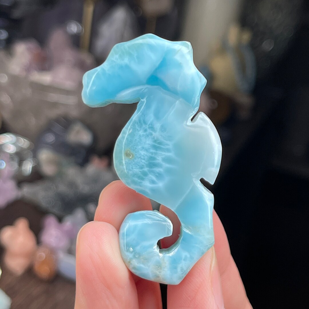 Larimar Seahorse Carving Dominican Republic Crystal Blue Pectolite Sea ...