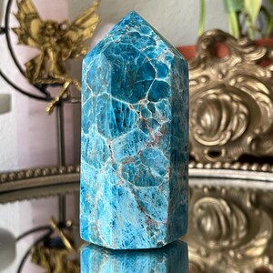 Chunky Blue Apatite Crystal Tower: Moroxite Point, Plant Decor - Etsy