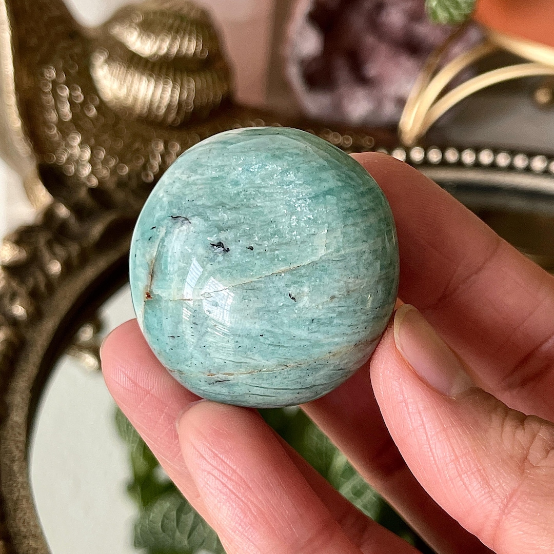 Amazonite Palm Stone: Silver Flash Worry Stone, Crystal Decor - Etsy