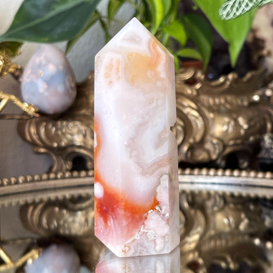 Madagascar Pink Carnelian Flower Agate Tower Cherry Blossom Agate Wand ...