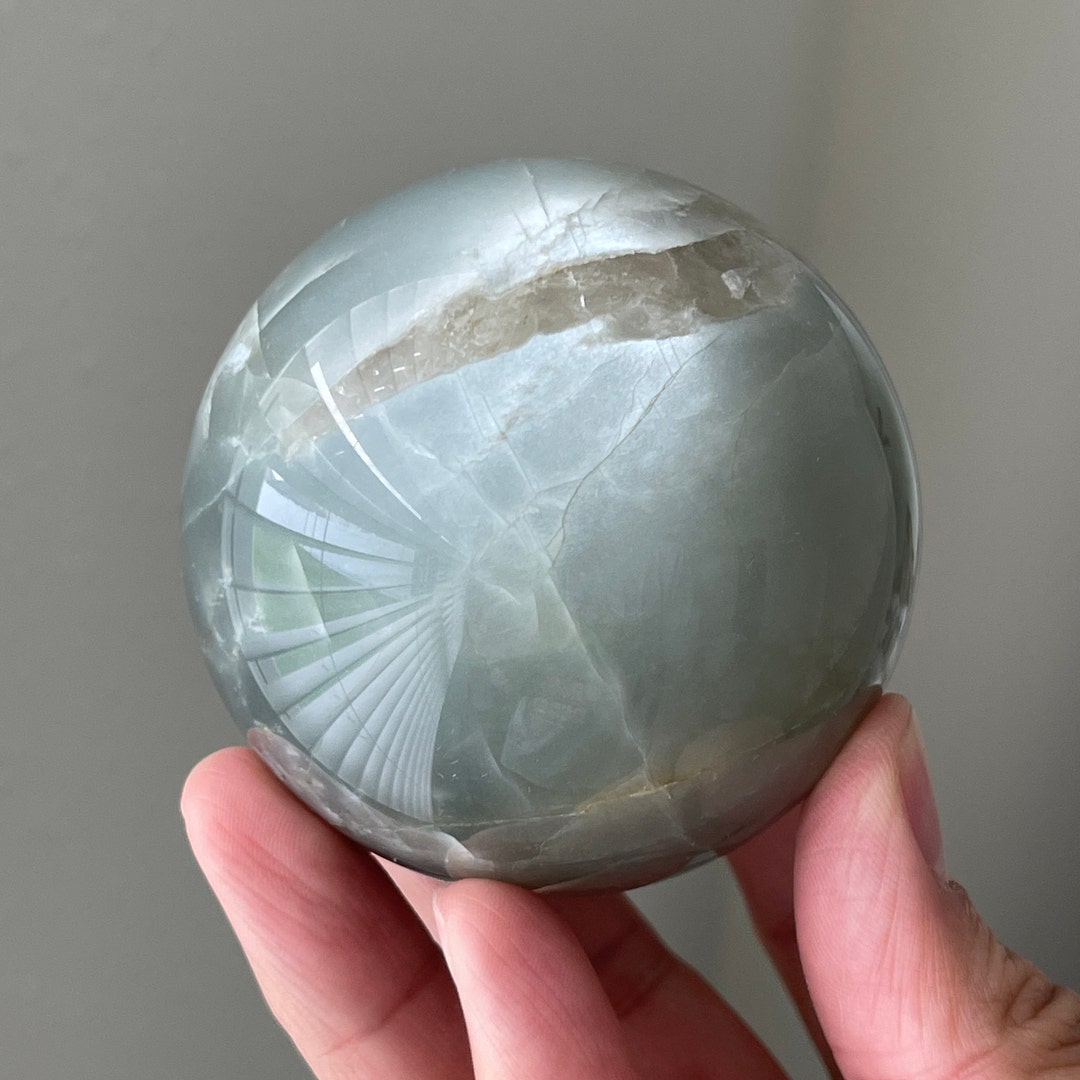 Large Moody Silky Green Sage Moonstone Sphere Chatoyant AAA Green ...